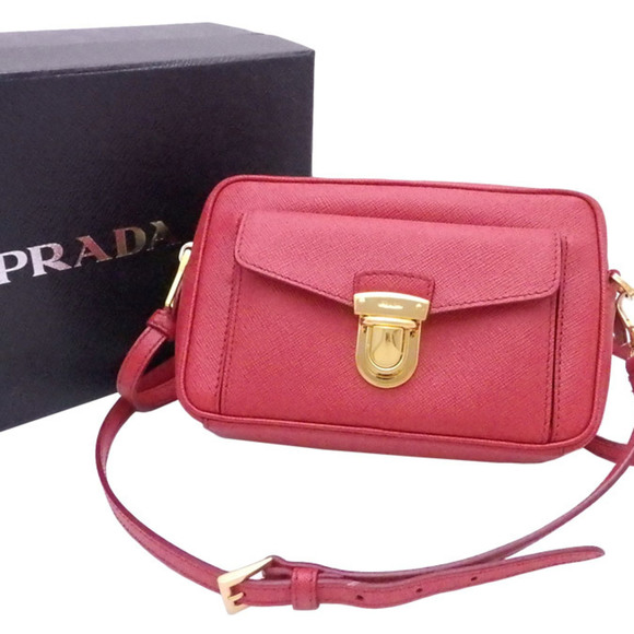 Prada | Bags | Prada Diagonal Shoulder Bag Logo Red Leather X Gold ...